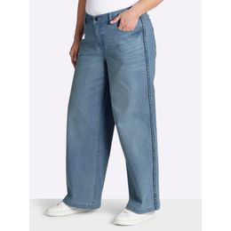 sheego Damen Jeans mit geflochtenen Streifen am weiten Bein, blue-bleached, Gr&ouml;&szlig;e 44