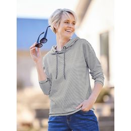 Heine Witt Damen Kapuzenshirt in Ringel-Optik, marine-wei&szlig;-bedruckt, Gr&ouml;&szlig;e 42