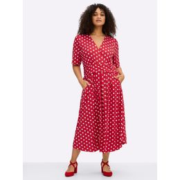 sheego by Joe Browns Damen Jerseykleid mit Polka-Dots, erdbeere-wei&szlig;-gemustert, Gr&ouml;&szlig;e 46