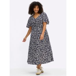 sheego Damen Blumenkleid mit Knotendetail, tiefblau-champagner-bedruckt, Gr&ouml;&szlig;e 54