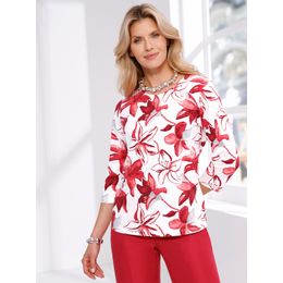 WITT Damen 3/4-Arm-Shirt mit floralem Allover-Muster, ecru-rot-bedruckt, Gr&ouml;&szlig;e 46