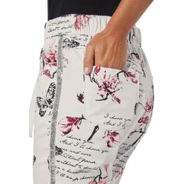 WITT Damen 7/8-Hose mit floralem und Lettering-Druck, ecru-schwarz-bedruckt, Gr&ouml;&szlig;e 19