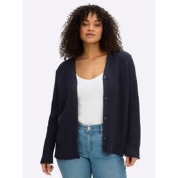 sheego Damen Ajourstrickjacke mit V-Ausschnitt, tiefblau, Gr&ouml;&szlig;e 56/58