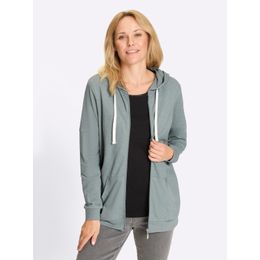 WITT Damen Sweatjacke in Longform, jade-meliert, Gr&ouml;&szlig;e 56