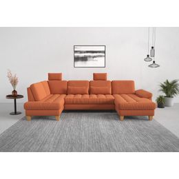 Sit & More Wohnlandschaft SIT & MORE, B:338cm H:88cm T:172cm, orange, 90% Polyester 10%Polyamid, Sofas, "Westham U-Form", wahlweise mit Bettfunktion,