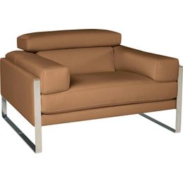 Sessel Calia italia, B:107cm H:67cm T:105cm, beige, AnilinLEDER Karma gewachst (echtes Rindsleder), Wohnzimmer, Sessel, "Romeo Loungesessel",