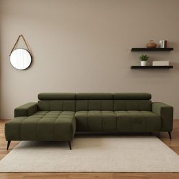 Ecksofa DOMO collection, B:287cm H:79cm T:175cm, gr&uuml;n, 100% Polyester, Wohnzimmer, Sofas, "Trento L-Form, mit Kufenfu&szlig; oder Einzelfu&szlig;", wahlweise mit