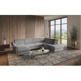 Wohnlandschaft Home Affaire, B:334cm H:85cm T:227cm, grau, 100%Polyester, Sofas, "Calypso U-Form", wahlweise mit motorischer Relaxfunktion