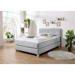 Boxspringbett Home Affaire, B:133cm L:207cm, grau, Struktur fein (100% Polyester);Samtstoff (100% Polyester), Komplettbetten, "Fargo", inkl. Topper,