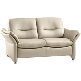 2-Sitzer Hukla, B:164cm H:91cm T:92cm, beige, Sofas, "HU-SF15058 Ledersofa, Breite 164 cm", hochwertiges Glattleder, optional mit Kopfst&uuml;tze