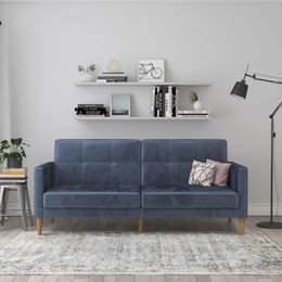 3-Sitzer DOREL HOME, B:207cm H:82cm T:82cm, blau, Veloursstoff 100% Polyester, Sofas, "Lilly", Bett-Funktion, R&uuml;ckenlehne 3-fach verstellbar,