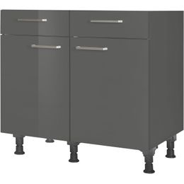 Unterschrank Nobilia, B:90cm H:87cm T:58,3cm, grau, K&uuml;che, Schr&auml;nke, ""Flash", vormontiert, Breite 90 cm, Soft-Close-Funktion", bei den Schubk&auml;sten,