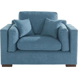 Loveseat Home Affaire, B:140cm H:95cm T:96cm, blau, 100% Polyester, Sessel, "Fresh Pond Sessel", weicher Sitzkomfort, incl. Zierkissen, B/T/H: