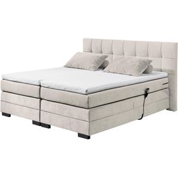 Boxspringbett, B:202cm L:211cm, beige, ED EXCITING DESIGN, 100% Polyester, Jugendzimmer, Komplettbetten, "Talena", inkl. Motor und Topper