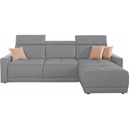 Ecksofa DOMO collection, B:262cm H:84cm T:167cm, grau, Kunstleder SOFTLUX;Struktur fein (100% Polyester);Zierkissen: Microfaser PRIMABELLE (100%