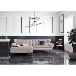 Ecksofa 3C CANDY, B:300cm H:94cm T:175cm, rosa, Samt-Optik (100% Polyester), Wohnzimmer, Sofas, "Beatrice Designsofa in moderner Retrooptik, bequem