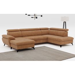 Wohnlandschaft COTTA, B:324cm T:207cm, braun, Sofas, "Hudson U-Form, B: 324 cm", mit Kopfteilverstellung, optional Bettfunktion & Bettkasten