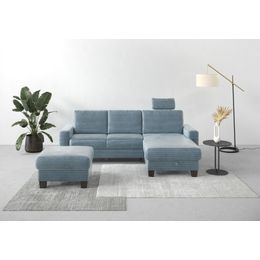 Ecksofa Home Affaire, B:249cm H:91cm T:164cm, blau, 100% Polyester, Wohnzimmer, Sofas, "Summer L-Form", mit Recamiere, mit oder ohne Bettfunktion und