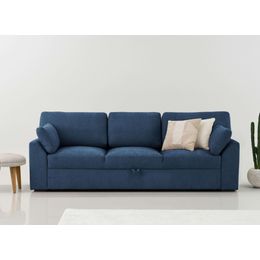 3-Sitzer Home Affaire, B:233cm H:88cm T:86cm, blau, 100% polyester, Sofas, "Citry", Breite 233 cm, Chenille, mit Bettfunktion, Liegefl&auml;che 144x190 cm