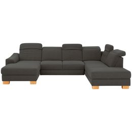 Wohnlandschaft Home Affaire, B:338cm H:86cm T:219cm, grau, Struktur fein (100% Polyester), Sofas, "Dundee U-Form", wahlweise mit Kopfteilverstellung