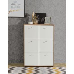 Kommode FORTE, B:77,2cm H:112,7cm T:29,6cm, wei&szlig;, Dekorfolie, FSC-zertifizierter Holzwerkstoff, Kunststoff, Metall, Schlafzimmer, Sideboards,