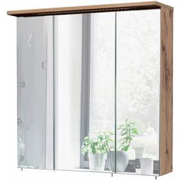 Spiegelschrank Schildmeyer, B:70cm H:73cm T:23cm, braun, Badezimmer, Schr&auml;nke, "Profil", Breite 70 cm, 3-t&uuml;rig, LED-Beleuchtung,