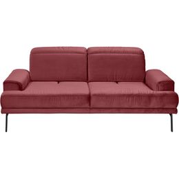 2-Sitzer Musterring, B:198cm H:79cm T:130cm, rot, 100% Polyester, Sofas, "MR 4580", inkl. Kopf- und Sitztiefenverstellung, Fu&szlig; schwarz, B198 x T103 cm