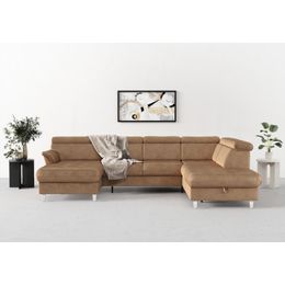 Sit & More Wohnlandschaft SIT & MORE, B:304cm T:216cm, braun, 100% Polyester, Sofas, "Marano U-Form", inklusive Kopfteilverstellung, wahlweise mit Bettfunktion,