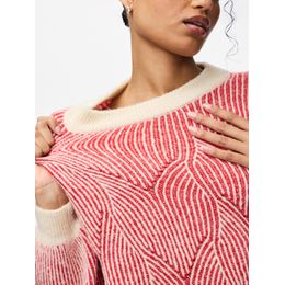 Pieces Damen Rundhalspullover "PCJENNA LS O-NECK KNIT NOOS BC", wei&szlig;, Gr. XS, gemustert, Strick, Obermaterial: 79% Polyester, 13% Polyacryl, 5%