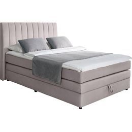 Boxspringbett Alina, B:151cm L:212cm, grau, Struktur fein XBO (100% Polyester), Jugendzimmer, Komplettbetten, "Marvin", inklusive Bettkasten und