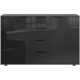 Kombikommode wimex, B:130cm H:83cm T:41cm, schwarz, Spanplatte, Schlafzimmer, Sideboards, "Barcelona", mit Glaselementen auf den T&uuml;ren