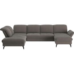 Sit & More Wohnlandschaft SIT & MORE, B:363cm H:88cm T:242cm, braun, 100% Polyester, Sofas, "Leandro U-Form", Wahlweise mit Bett-, Kopfteil - und