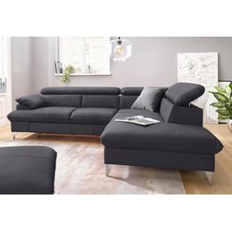 Ecksofa COTTA, B:256cm H:74cm T:208cm, grau, Kunstleder SOFTLUX;NaturLEDER (echtes Rindsleder);Microfaser PRIMABELLE (100% Polyester), Wohnzimmer,