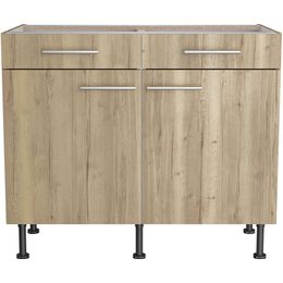 Unterschrank Optifit, B:100cm H:87cm T:58,4cm, braun, Holzwerkstoff, K&uuml;che, Schr&auml;nke, "Klara", Breite 100 cm