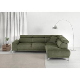 Ecksofa 3C CANDY, B:249cm H:79cm T:209cm, gr&uuml;n, 100% Leder, Wohnzimmer, Sofas, "Greve Sofa immer mit manuelle Kopfteilverstellungen, modern,