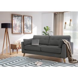 3-Sitzer Home Affaire, B:201cm H:88cm T:87cm, grau, Struktur weich (100% Polyester);Samtoptik (100% Polyester), Sofas, "Copenhagen", feiner Keder,