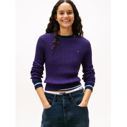 Tommy Jeans Damen Strickpullover "TJW CABLE ESSENTIAL SWEATER"nocturnal lila, Gr. S, unifarben, Strick, Obermaterial: 100% Baumwolle, Pullover, mit