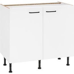 Unterschrank Optifit, B:90cm H:87cm T:58,4cm, wei&szlig;, Holzwerkstoff, K&uuml;che, Schr&auml;nke, "Elga", mit Soft-Close-Funktion, h&ouml;henverstellbare F&uuml;&szlig;e, Breite