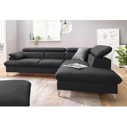 Ecksofa COTTA, B:256cm H:74cm T:208cm, schwarz, Kunstleder SOFTLUX;NaturLEDER (echtes Rindsleder);Microfaser PRIMABELLE (100% Polyester), Wohnzimmer,
