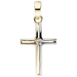 Jobo Damen Kreuzanh&auml;nger "Anh&auml;nger Kreuz", Gelbgold 375, gelb, Gelbgold 375, Schmuckanh&auml;nger, 375 Gold bicolor mit Zirkonia