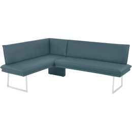 K+w Komfort & Wohnen Eckbank, H:86cm T:60cm, blau, K+W KOMFORT & WOHNEN, Esszimmer, Sitzb&auml;nke, mit Sattlernaht und schmaler Kufe, langer Schenkel rechts oder links