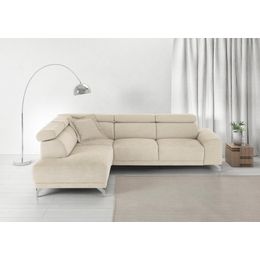 Ecksofa 3C CANDY, B:249cm H:79cm T:209cm, beige, 100% Leder, Wohnzimmer, Sofas, "Greve Sofa immer mit manuelle Kopfteilverstellungen, modern,