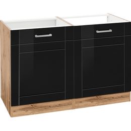 Sp&uuml;lenschrank KOCHSTATION, B:120cm H:82cm T:60cm, schwarz, Holzwerkstoff, K&uuml;che, Schr&auml;nke, "KS-Tinnum", 120 cm breit, MDF-Fronten, Metallgriffe,