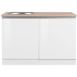 Sp&uuml;lenschrank KOCHSTATION, B:120cm H:85cm T:60cm, wei&szlig;, K&uuml;che, Schr&auml;nke, "KS-Ohio", Breite 120 cm, mit T&uuml;r/Sockel f&uuml;r Geschirrsp&uuml;ler