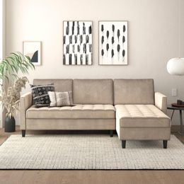 Ecksofa DOREL HOME, B:213cm H:83cm T:154cm, grau, Veloursstoff 100% Polyester, Wohnzimmer, Sofas, "Presley, L-Form", Ecksofa mit Bett-Funktion und