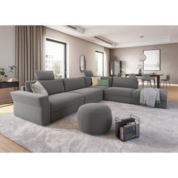 Sit & More Ecksofa SIT & MORE, B:356cm H:80cm T:292cm, grau, Samtoptik (100% Polyester);Soft clean (98% Polyester, 2% Polyamid);Struktur fein (100% Polyester),