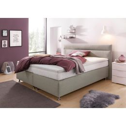 Boxspringbett, beige, Westfalia Schlafkomfort, Bezug Unterbox und Kopfteil: Strukturstoff (77% Polyester und 23% Viskose);Bezug Obermatratze 100%