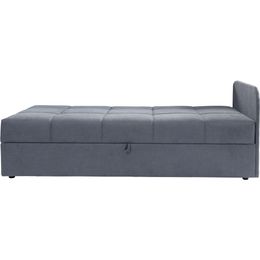 Schlafsofa Alina, B:205cm H:73cm T:91cm, blau, Chenille EQE (100% Polyester), Jugendzimmer, Sofas, "Marla", inkl. Stauraum, Armlehne wahlweise links