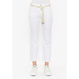 Damen 7/8-Hose "PRICILIA", wei&szlig;, Gr. 29, Le Temps Des Cerises, 93% Baumwolle, Kunstfaser, 2% Elasthan, Hosen, mit trendigem Seilg&uuml;rtel