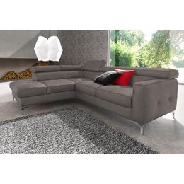 Ecksofa COTTA, B:239cm H:74cm T:207cm, grau, Microfaser Primabelle (100% Polyester);Die R&uuml;ckseite und die Liegefl&auml;che der Bettfunktion in NaturLEDER
